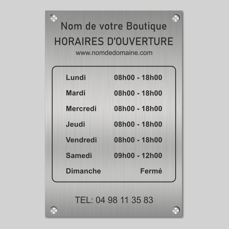 Panneau Horaire Alu Brossé | Pancarte Sur Mesure avec vos horaires
