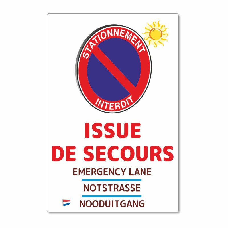Panneau issue de secours - ne pas stationner pour les campings